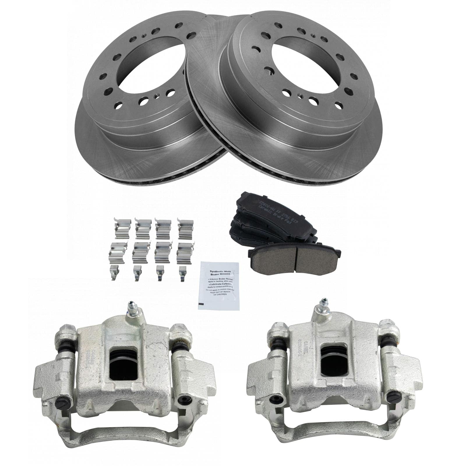 TRQ Rear Brake Pad & Rotor Kit Brake Caliper Brake Pads Brake Rotor ...