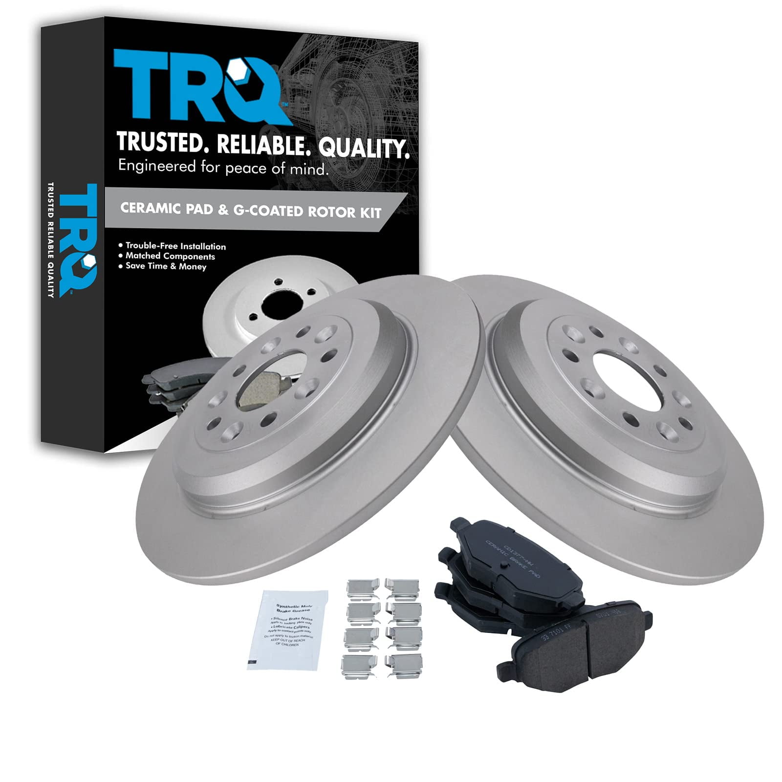TRQ Rear Brake Coated Rotor & Premium Ceramic Pad Kit Fits Select Ford ...