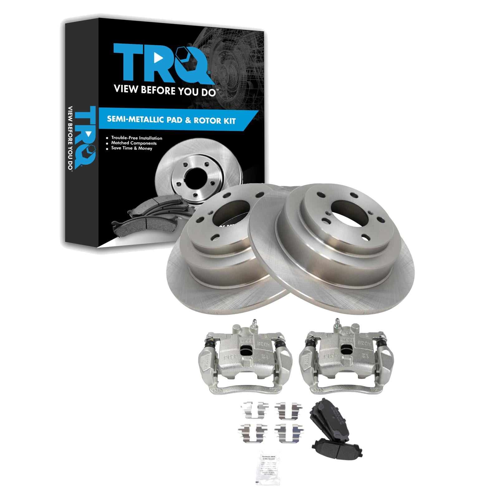 TRQ Rear Brake Pad & Rotor Kit Brake Caliper Brake Pads Brake Rotor ...