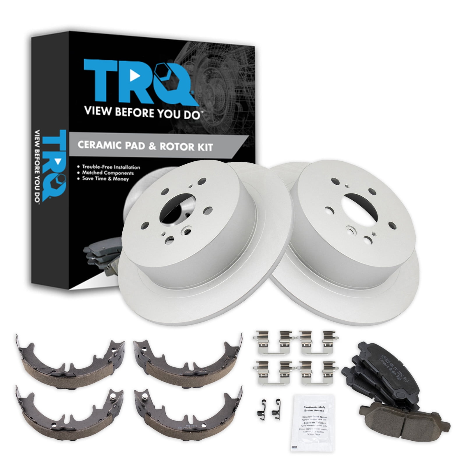 TRQ Rear Brake Pad & Rotor Kit Brake Pads Brake Rotor Parking Brake ...