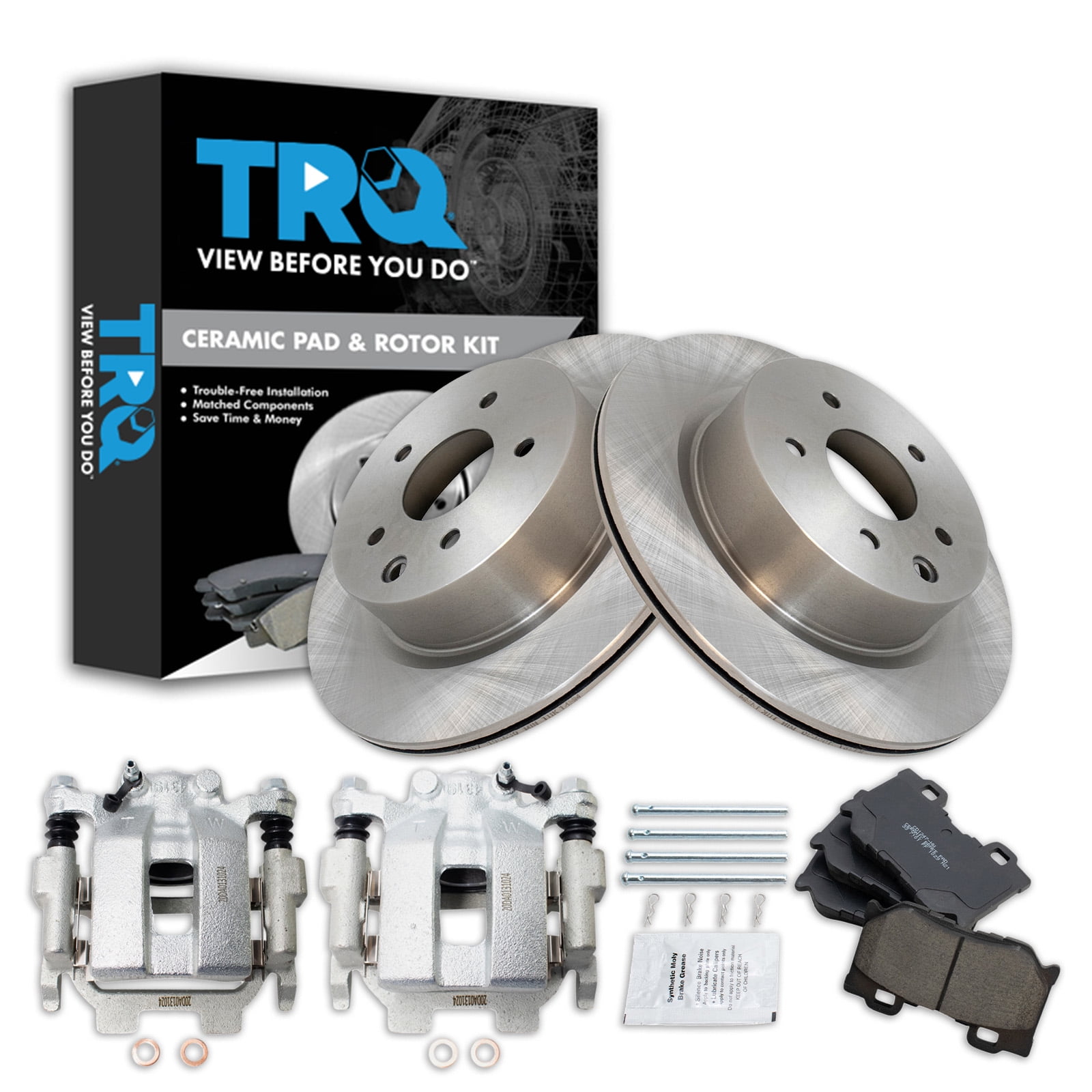 TRQ Rear Brake Pad & Rotor Kit Brake Caliper Brake Pads Brake Rotor ...
