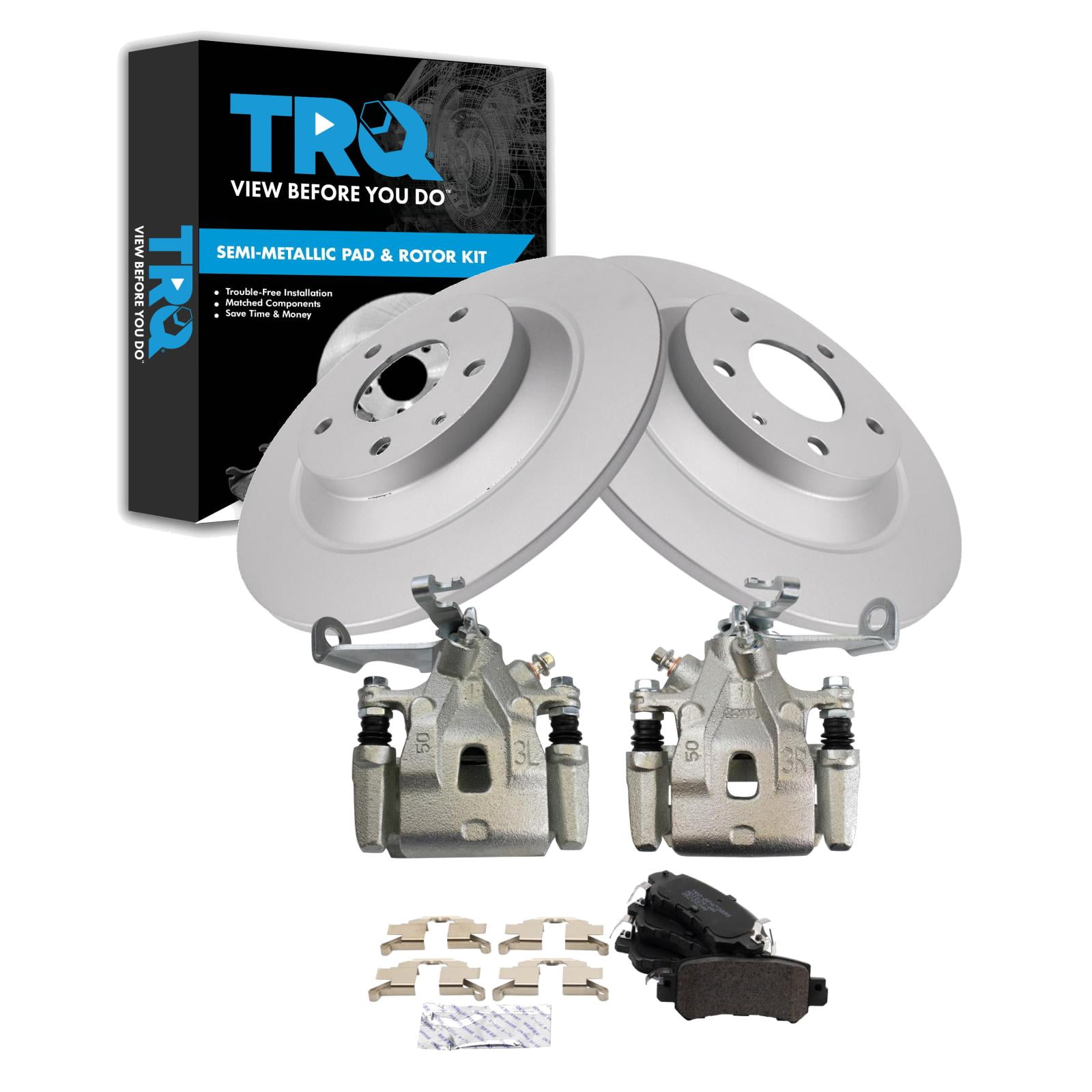 TRQ Rear Brake Pad & Rotor Kit Brake Caliper Brake Pads Brake Rotor Semi-Metallic Fits Select ...