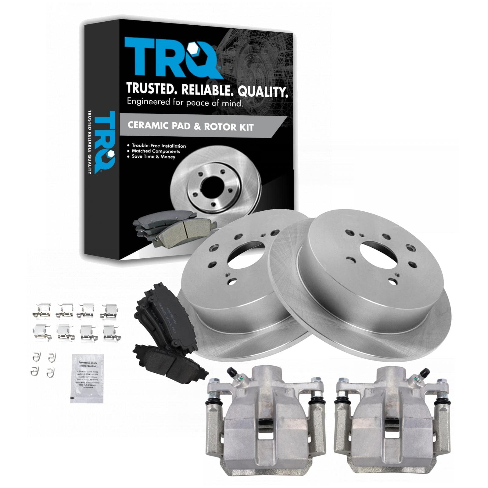 TRQ Rear Brake Pad & Rotor Kit Brake Caliper Brake Pads Brake Rotor ...