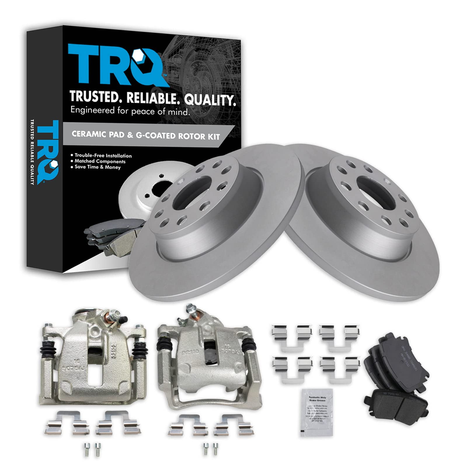 TRQ Rear Brake Pad & Rotor Kit Brake Caliper Brake Pads Brake Rotor ...