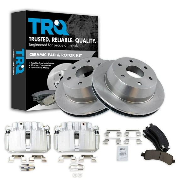 TRQ Rear Brake Pad & Rotor Kit Brake Caliper Brake Pads Brake Rotor ...
