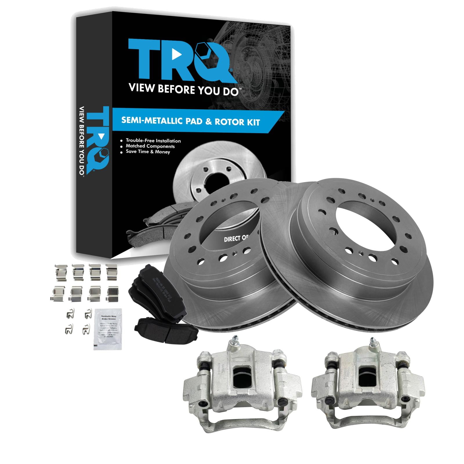 TRQ Rear Brake Pad & Rotor Kit Brake Caliper Brake Pads Brake Rotor ...