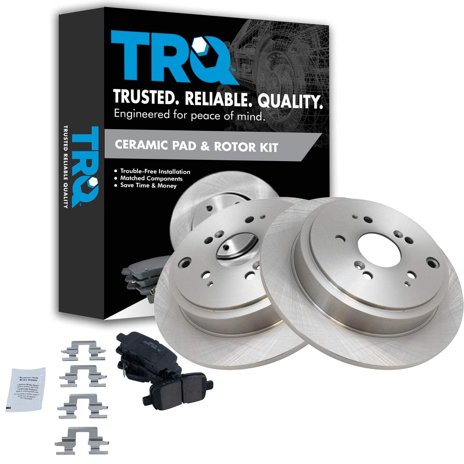TRQ Rear Brake Pad & Rotor Kit Brake Pads Brake Rotor Ceramic Fits ...