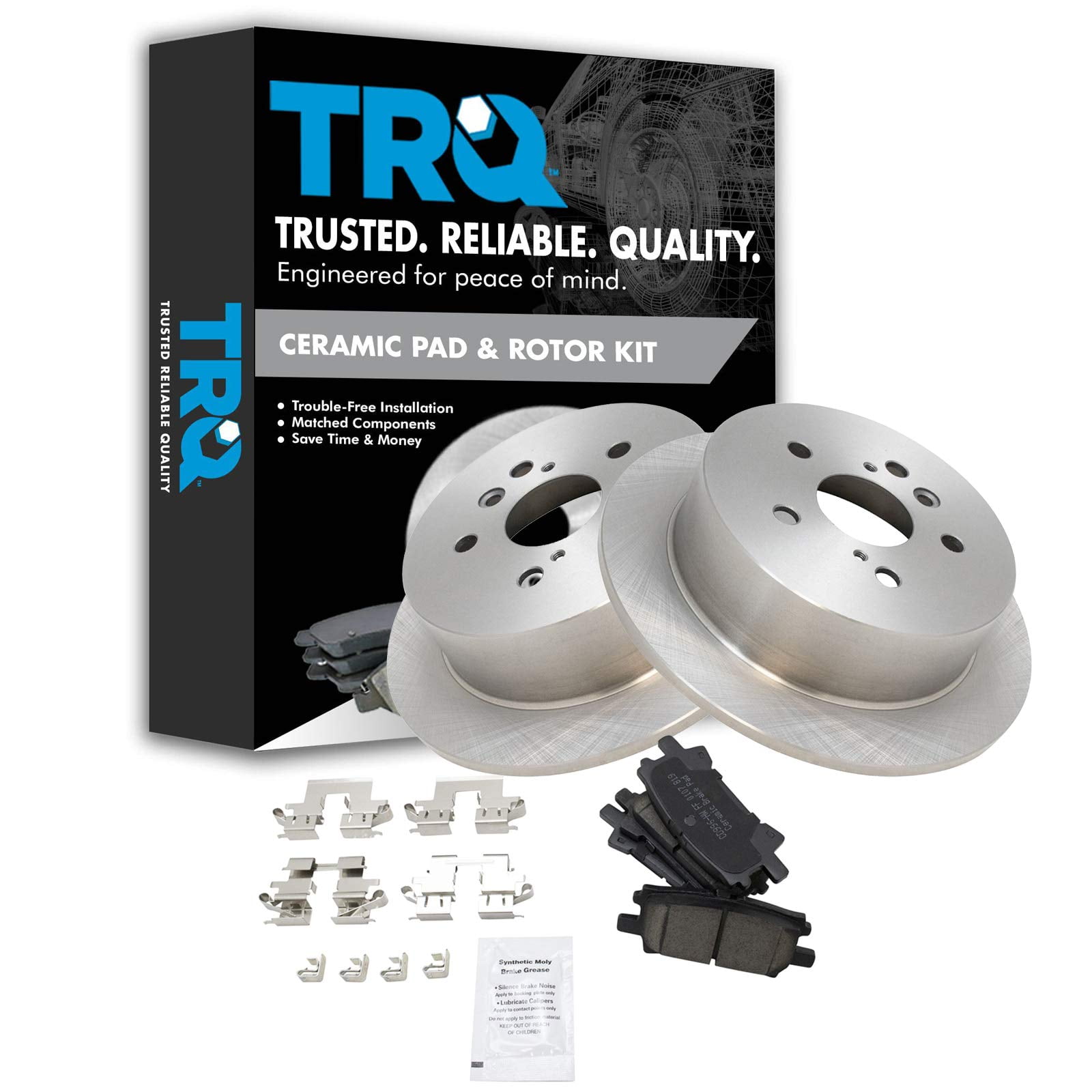 TRQ Rear Brake Pad & Rotor Kit Brake Pads Brake Rotor Ceramic Fits ...
