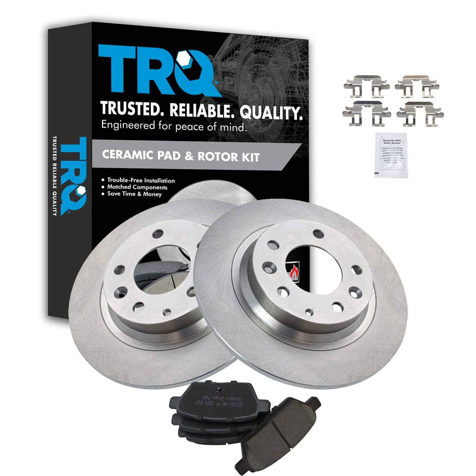 TRQ Rear Brake Pad & Rotor Kit Brake Pads Brake Rotor Ceramic Fits ...