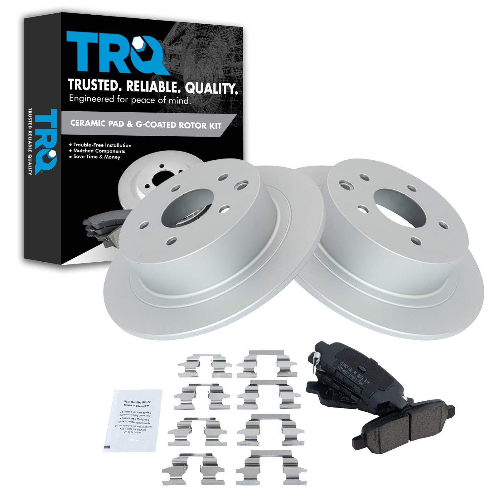 TRQ Rear Brake Pad & Rotor Kit Brake Pads Brake Rotor Ceramic Premium G ...