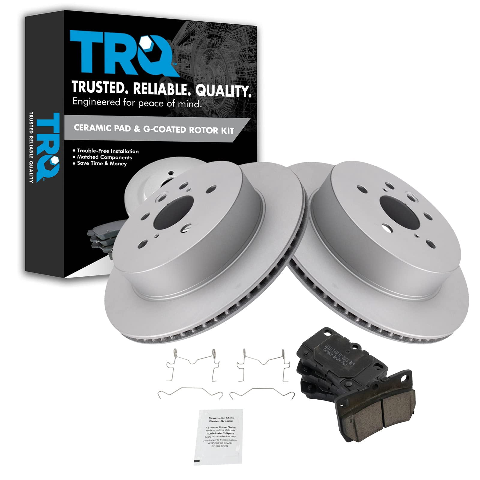 TRQ Rear Brake Pad & Rotor Kit Brake Pads Brake Rotor Ceramic Premium G ...