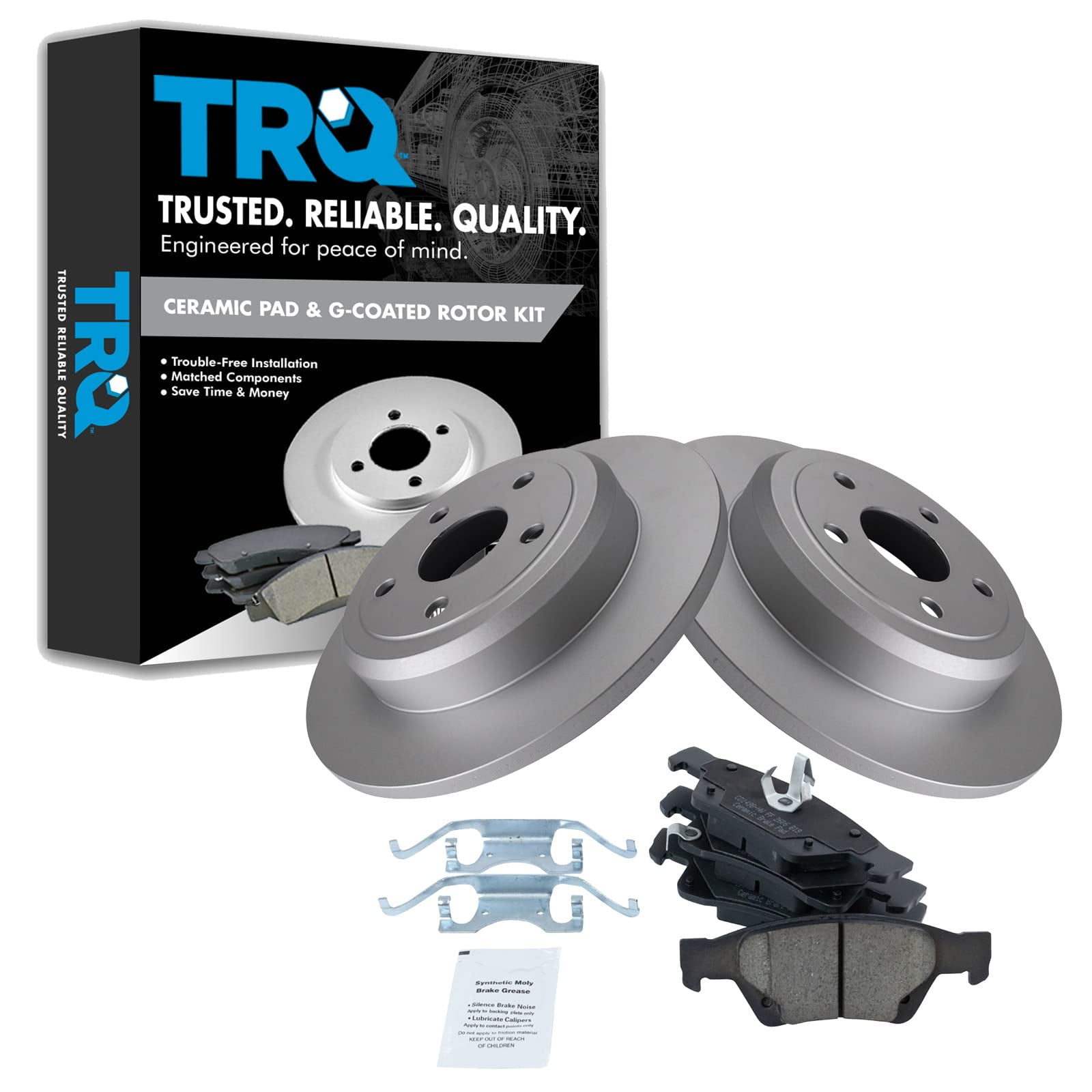 TRQ Rear Brake Pad & Rotor Kit Brake Pads Brake Rotor Ceramic Premium G ...