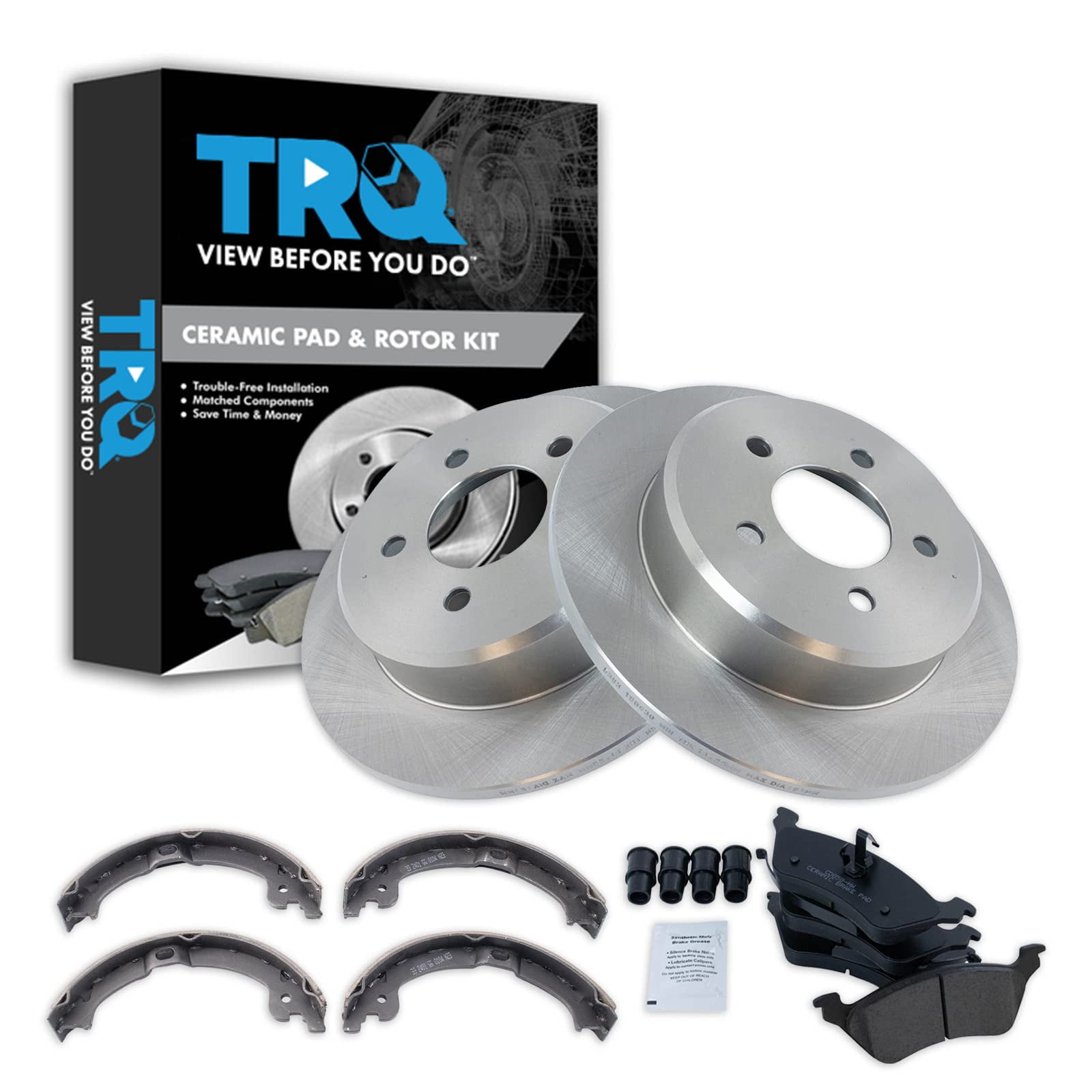 TRQ Rear Brake Pad & Rotor Kit Brake Pads Brake Rotor Parking Brake ...