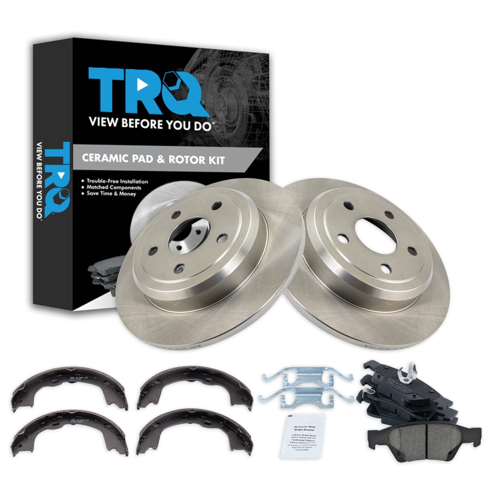 TRQ Rear Brake Pad & Rotor Kit Brake Pads Brake Rotor Parking Brake ...