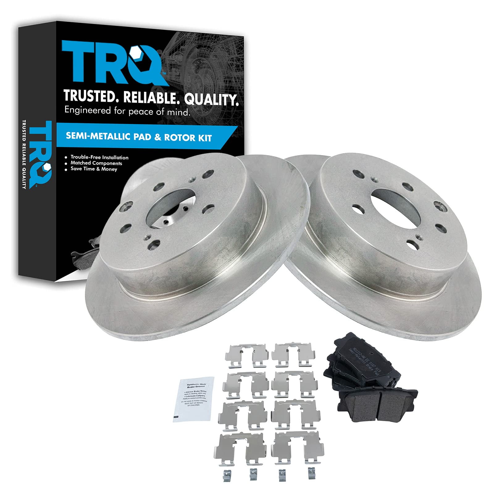 TRQ Rear Brake Pad & Rotor Kit Brake Pads Brake Rotor Semi-Metallic ...