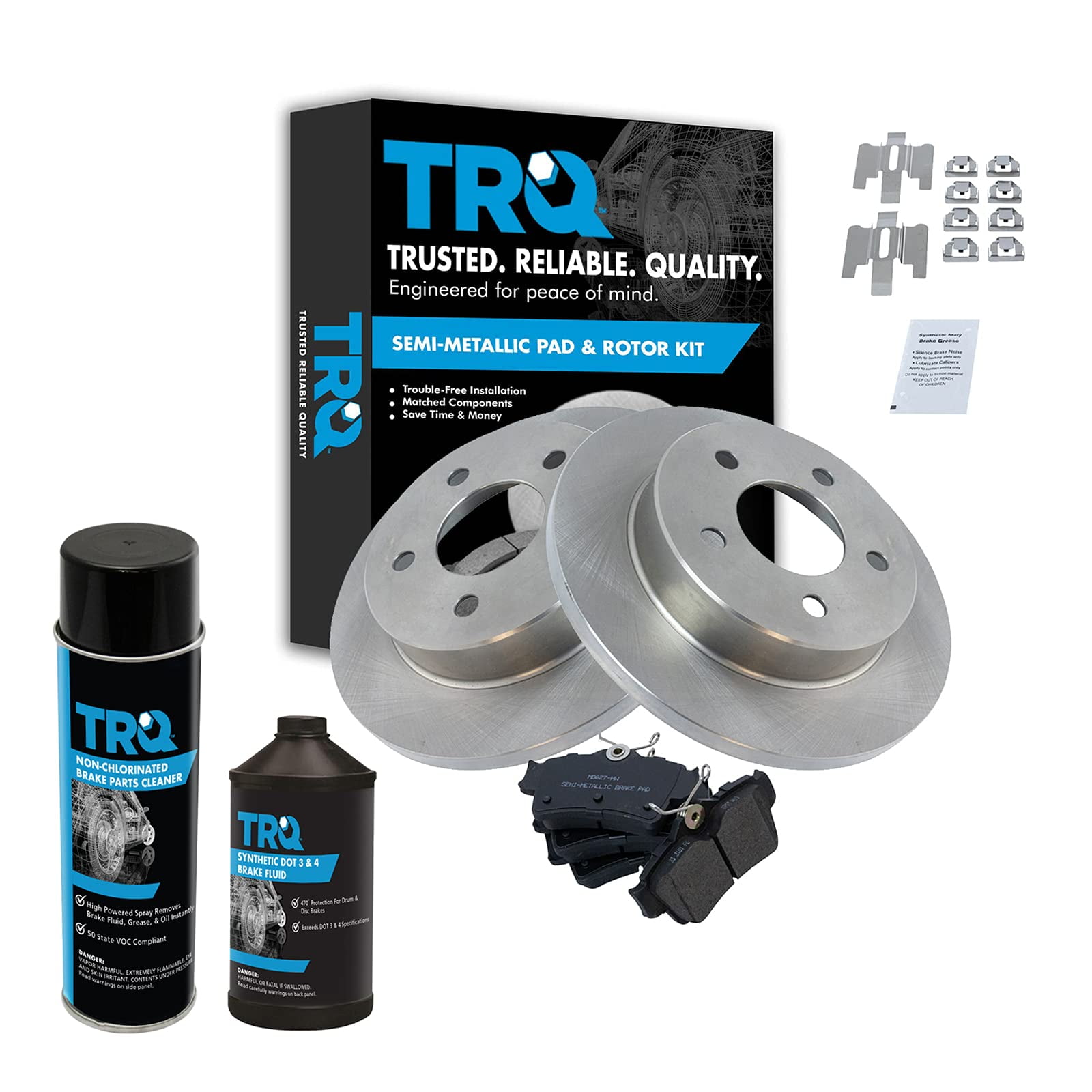 TRQ Rear Brake Pad & Rotor Kit Semi Metallic w/Chemicals BKA15565 Fits ...