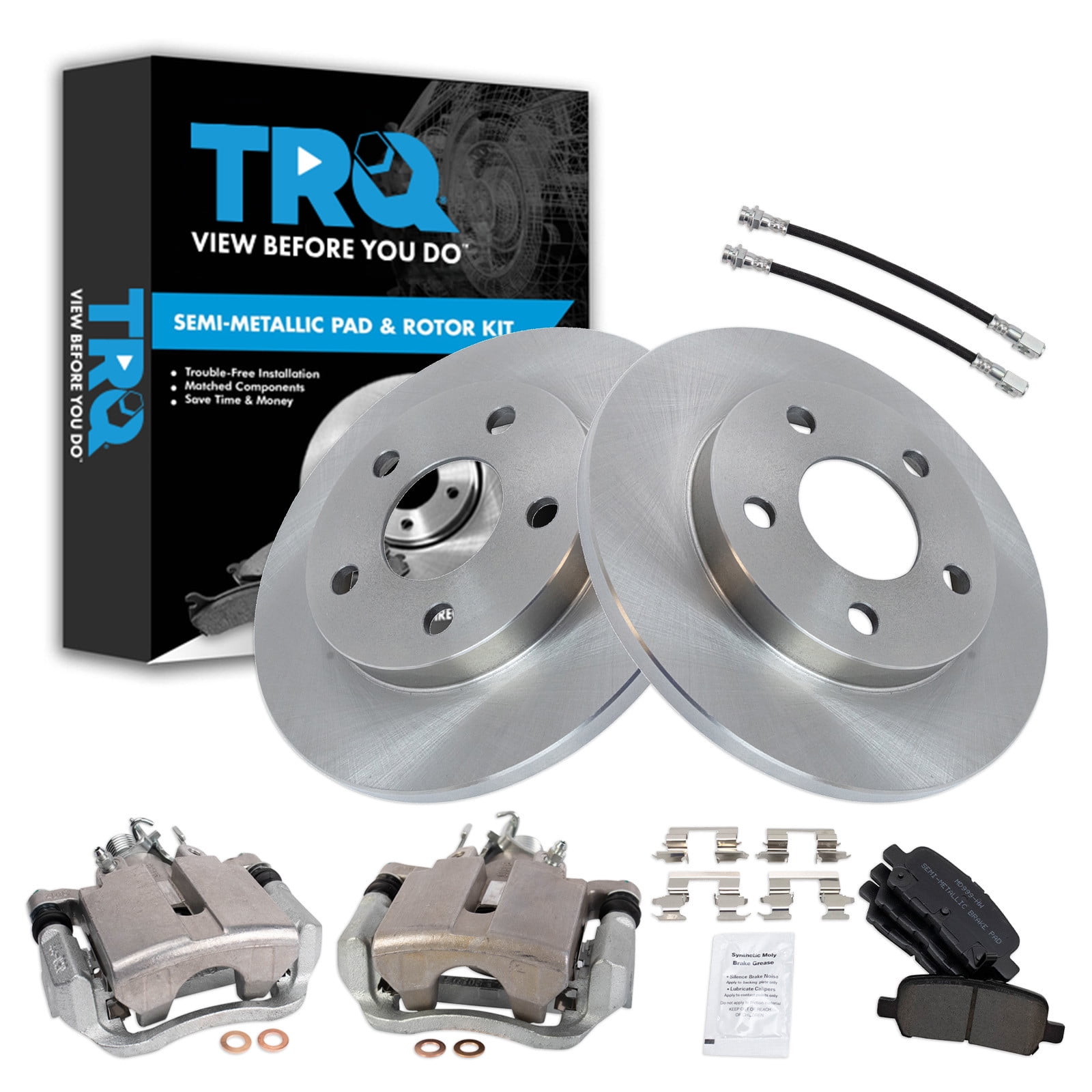TRQ Rear Brake Pad and Rotor Set Semi Metallic Rotors Calipers Fits ...