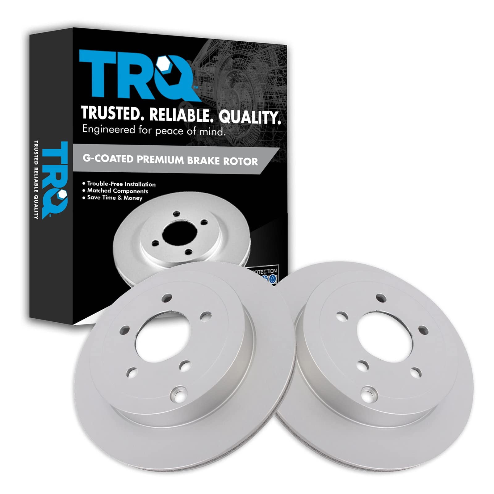 TRQ Rear Brake Rotors Set Vented Premium G-Coated Fits Select 2007-2010 ...