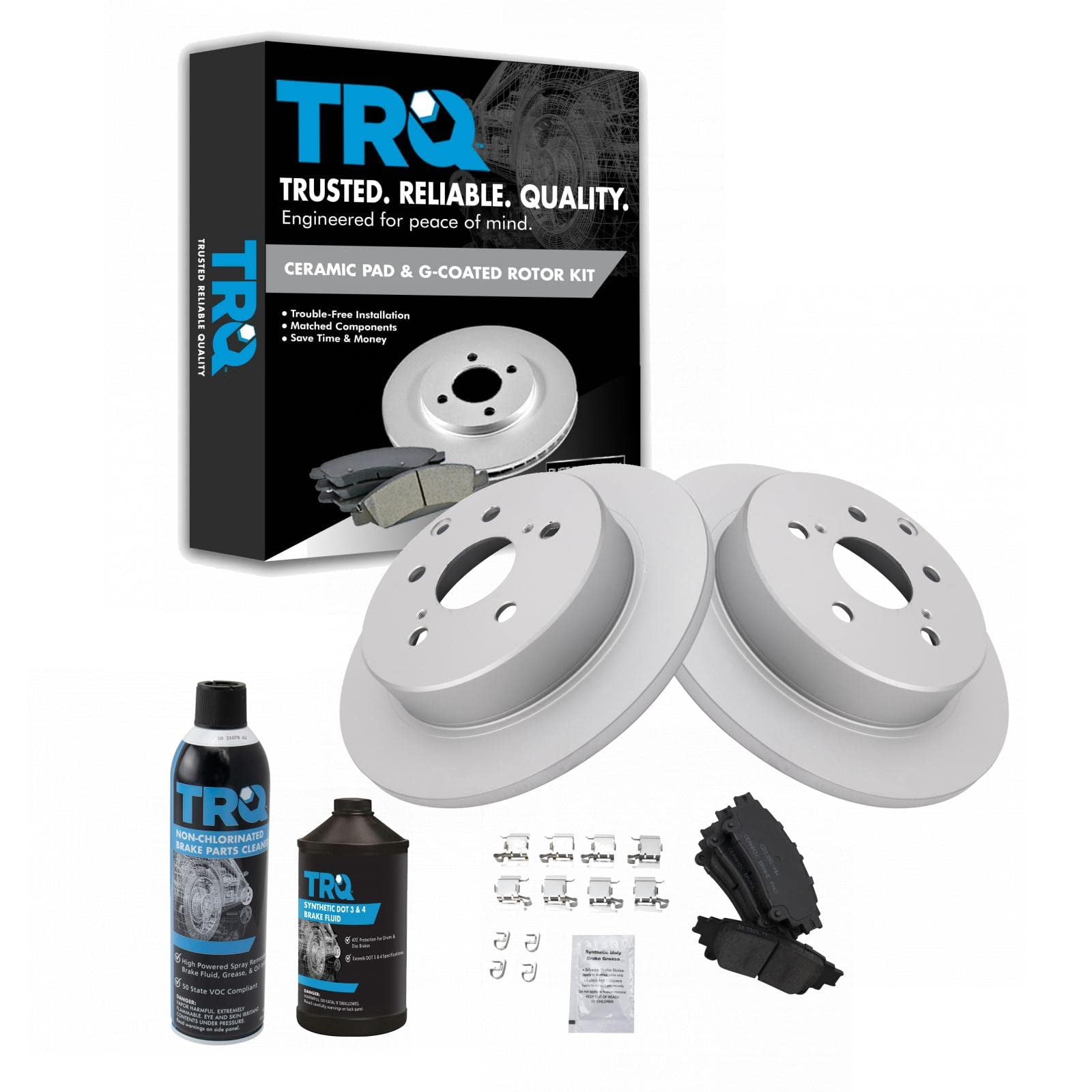 TRQ Rear Ceramic Brake Pad & Coated Rotor Kit w/Chemicals for Toyota ...