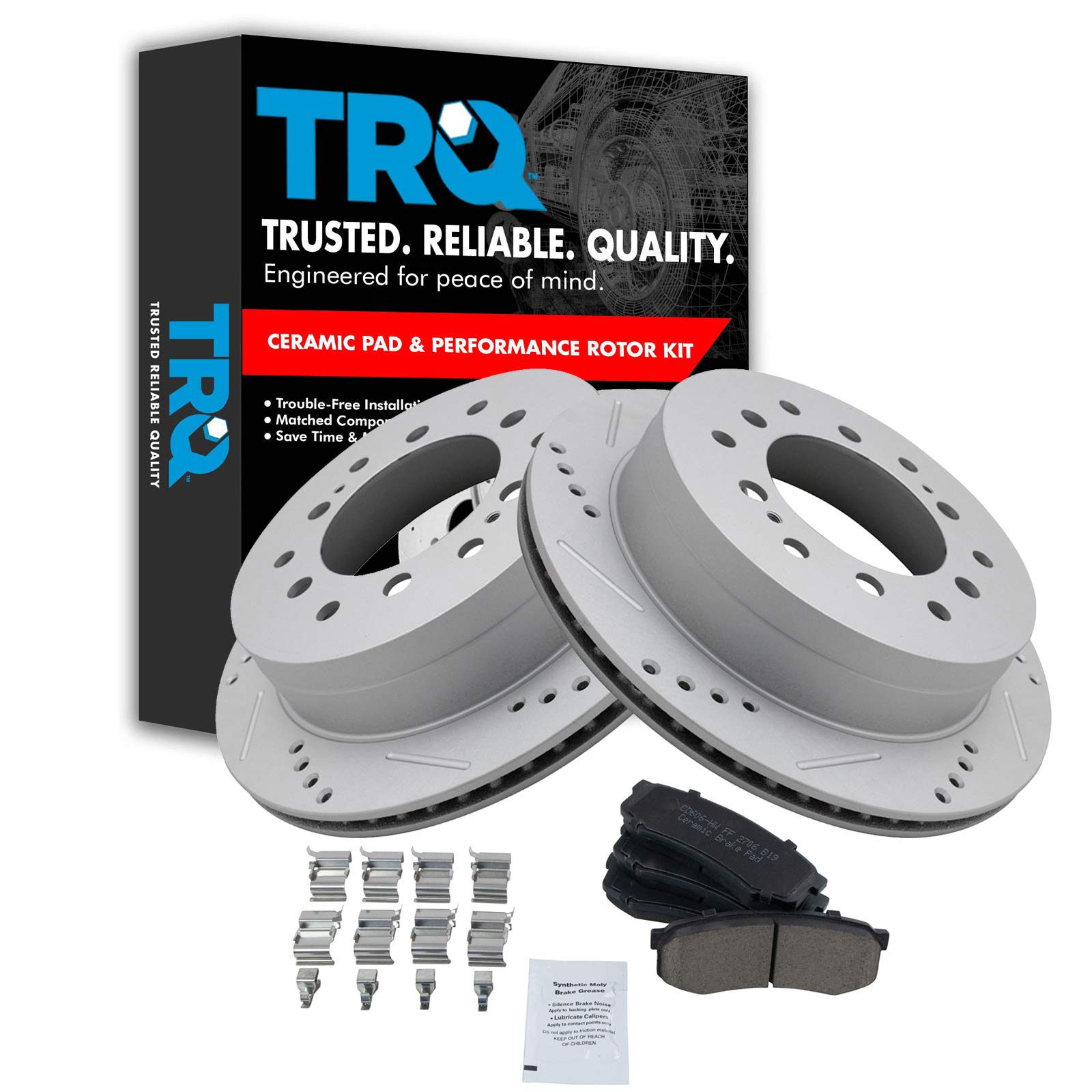 TRQ Rear Performance Brake Pad & Rotor Kit Brake Pads Brake Rotors Set ...