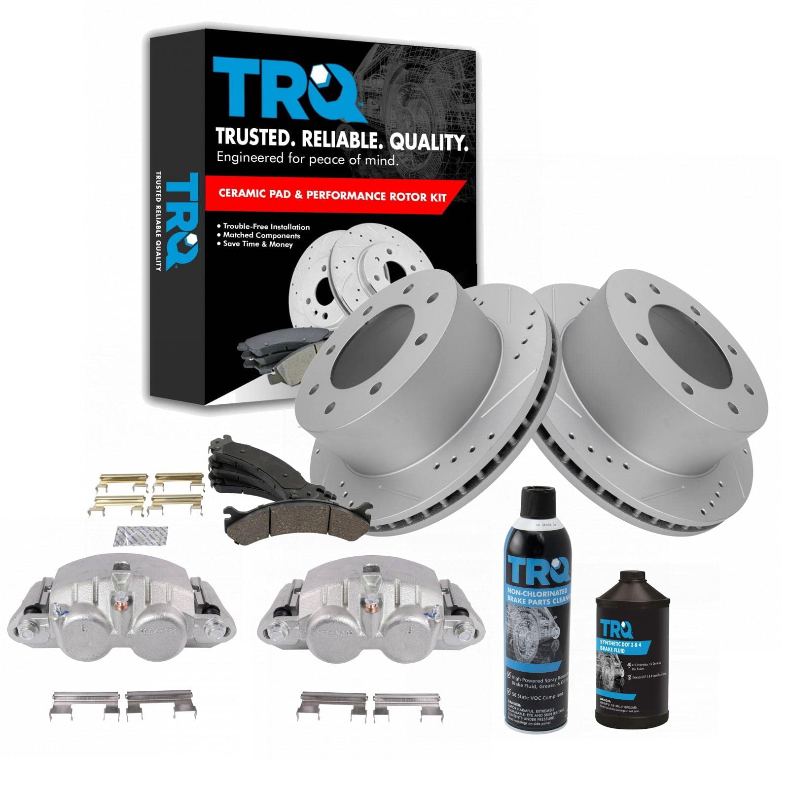 TRQ Rear Ceramic Brake Pad Performance Rotor & Caliper Kit for GM ...