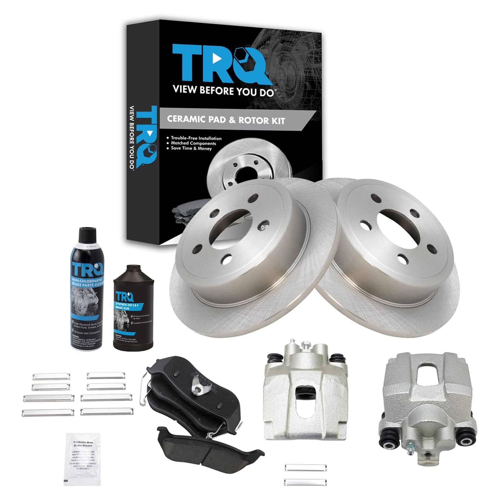 TRQ Rear Ceramic Brake Pad Rotor & Caliper Kit w/Chemicals for Jeep ...