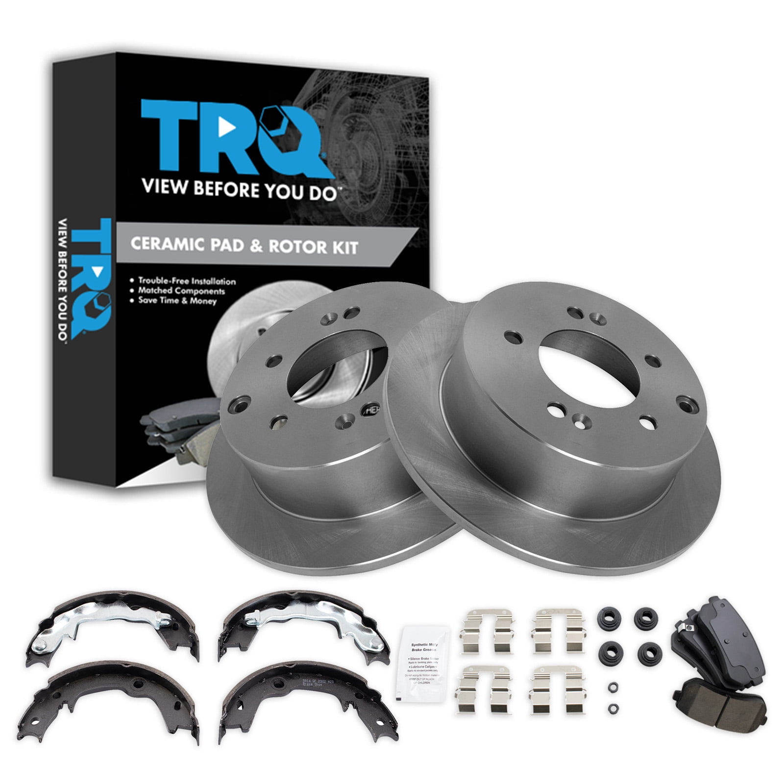 TRQ Rear Brake Pad & Rotor Kit Brake Pads Brake Rotor Parking Brake ...