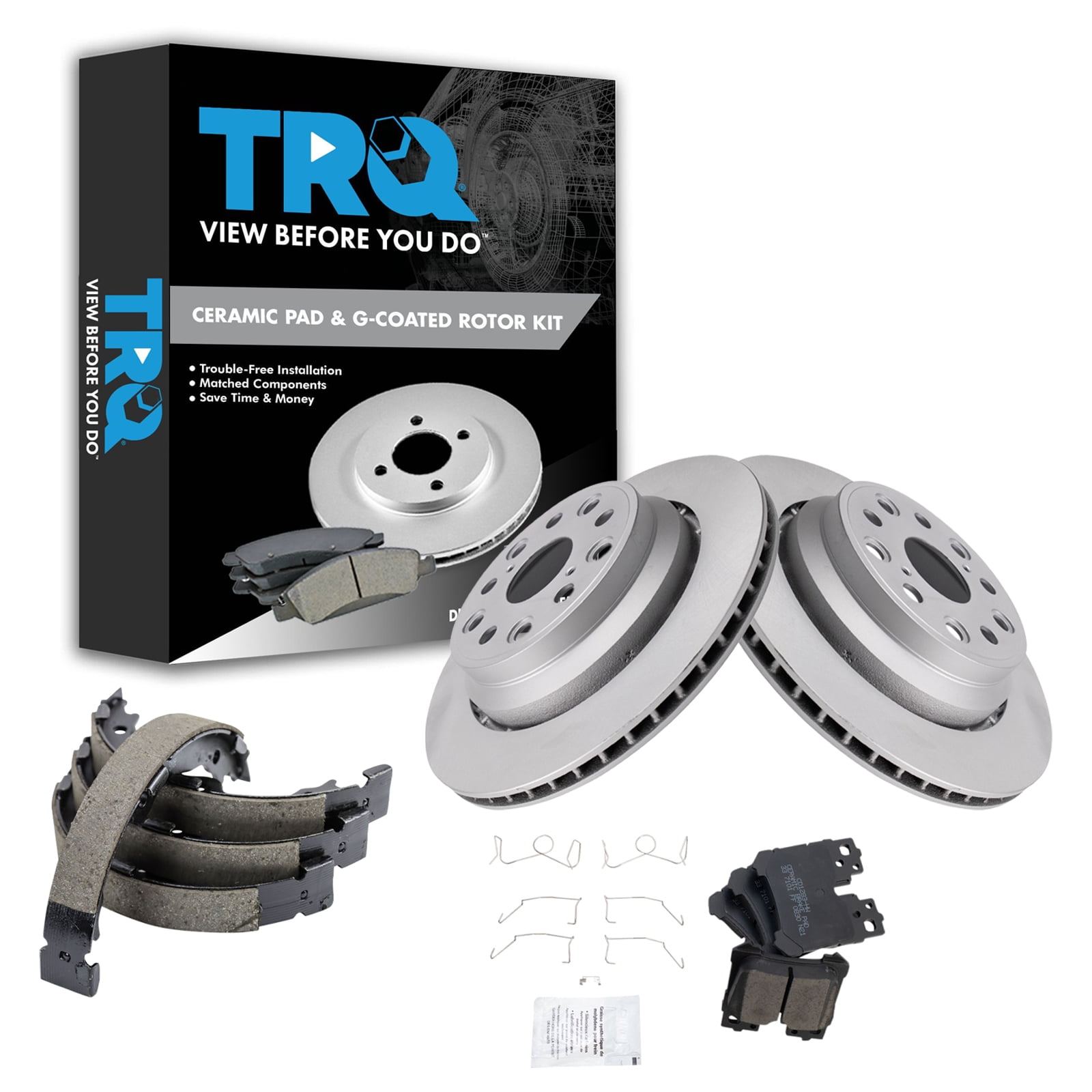 TRQ Rear Brake Pad & Rotor Kit Brake Pads Brake Rotor Parking Brake ...