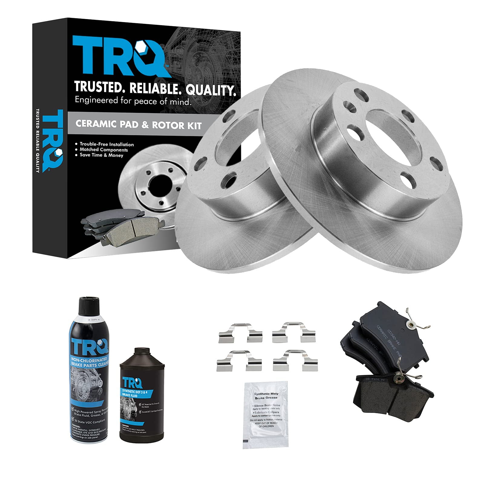 TRQ Rear Ceramic Brake Pad & Rotor Kit w/Chemicals for Audi VW Beetle ...