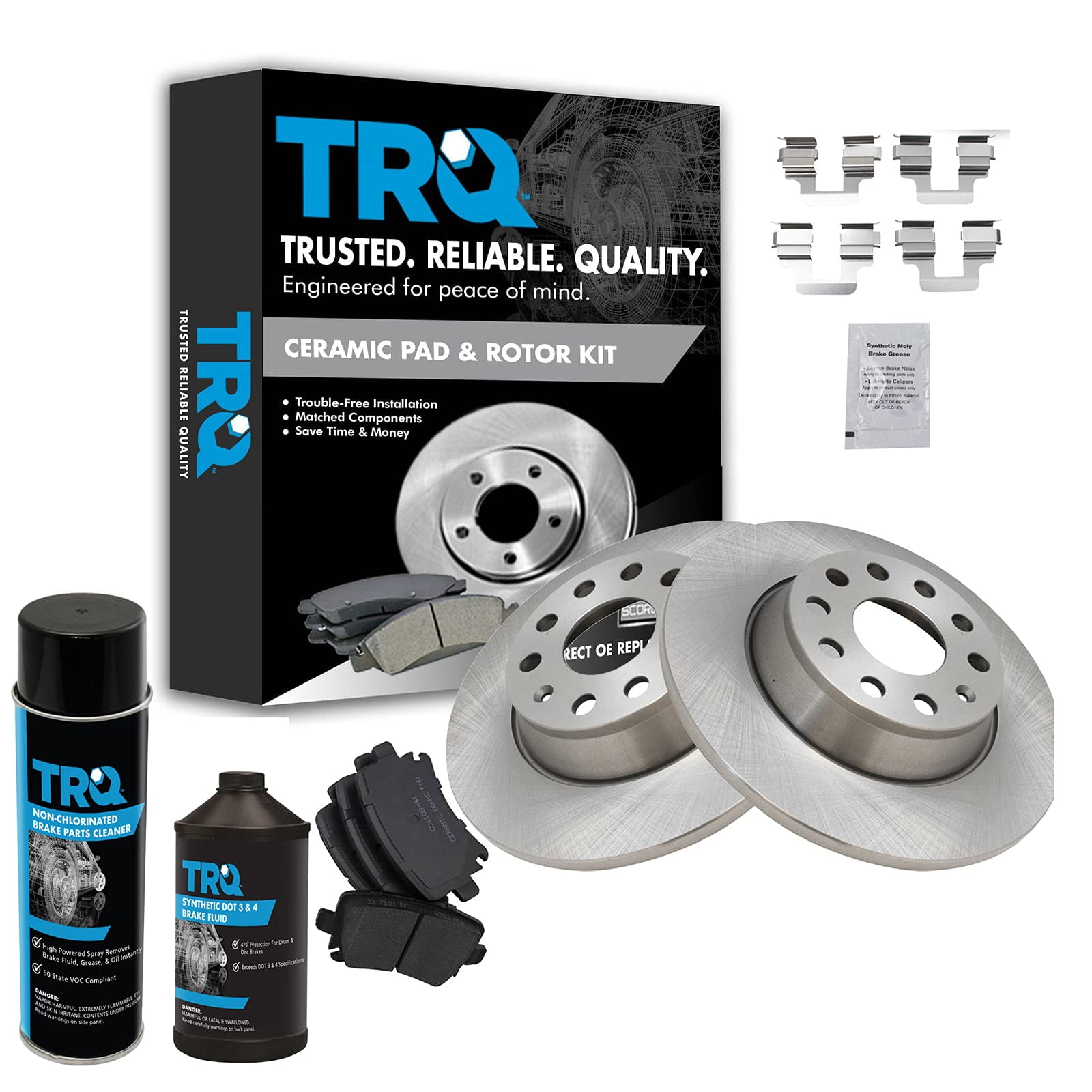 TRQ Rear Ceramic Brake Pad & Rotor Kit w/Fluids for A3 VW Eos Passat ...