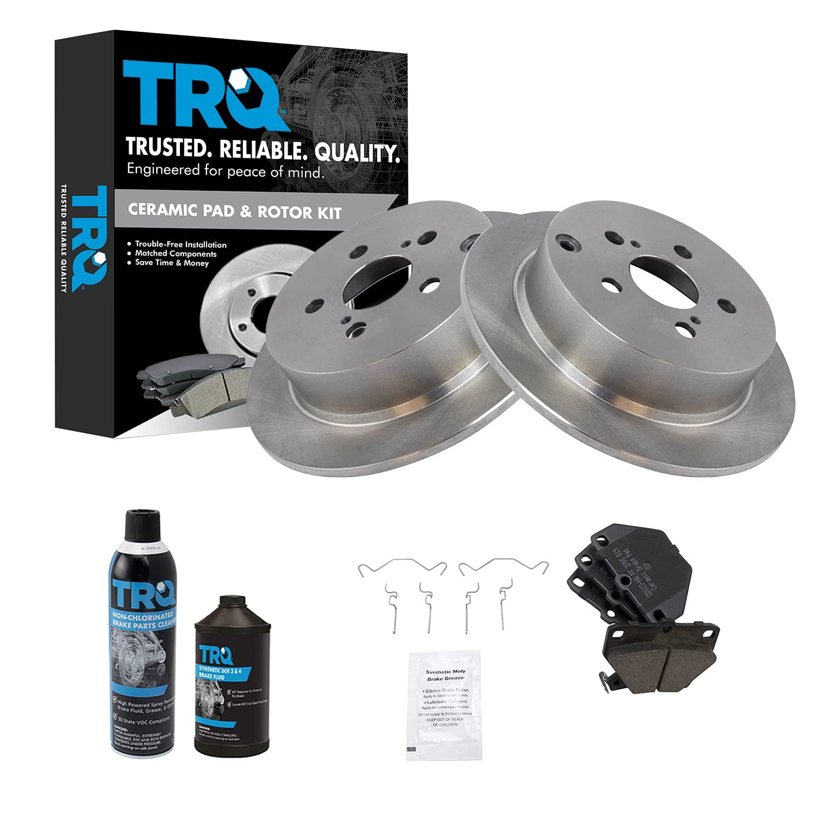 TRQ Rear Ceramic Brake Pad & Rotor Kit w/Fluids for Vibe Matrix Celica ...
