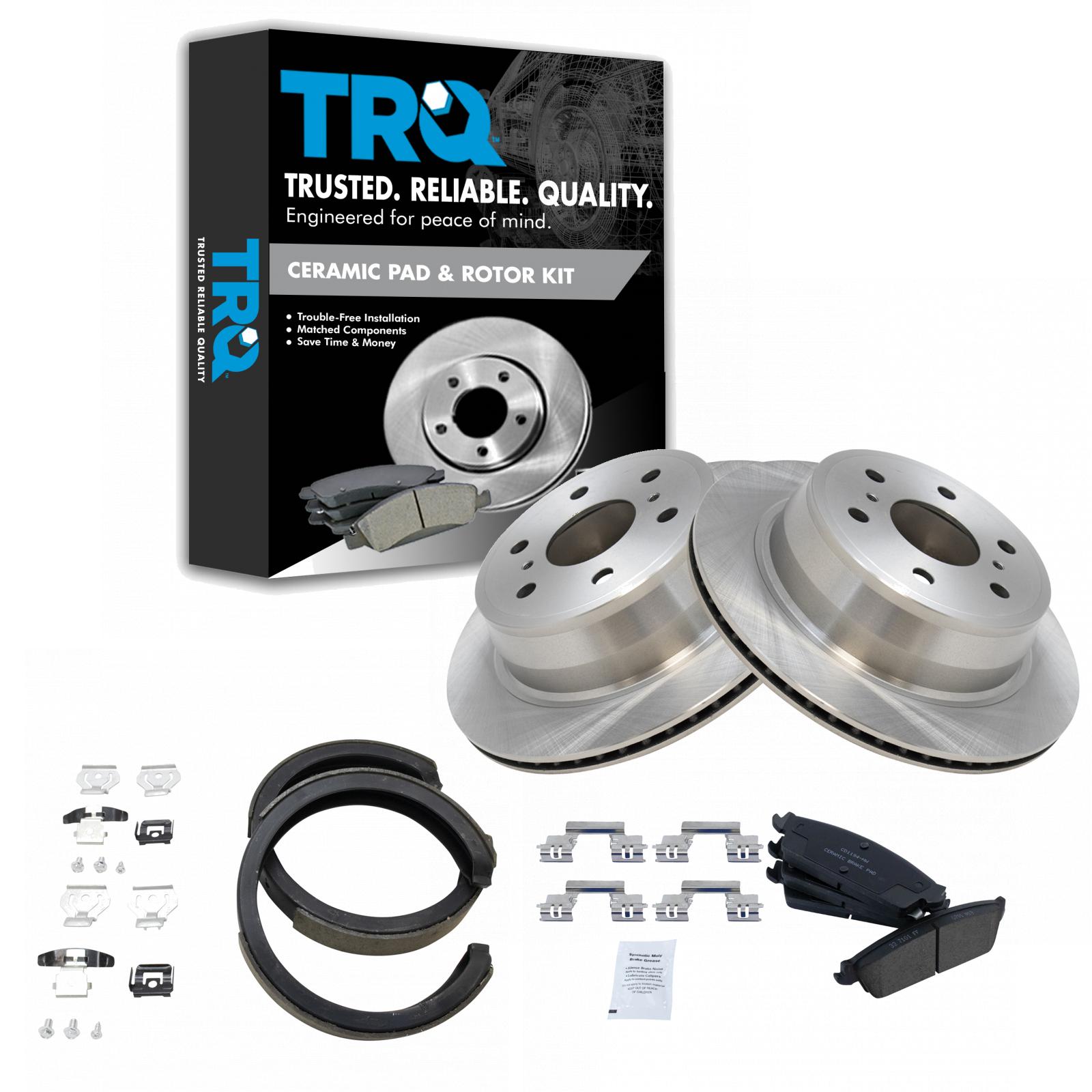 TRQ Rear Posi Ceramic Brake Pad & Rotors with Parking Shoes Fits Select ...