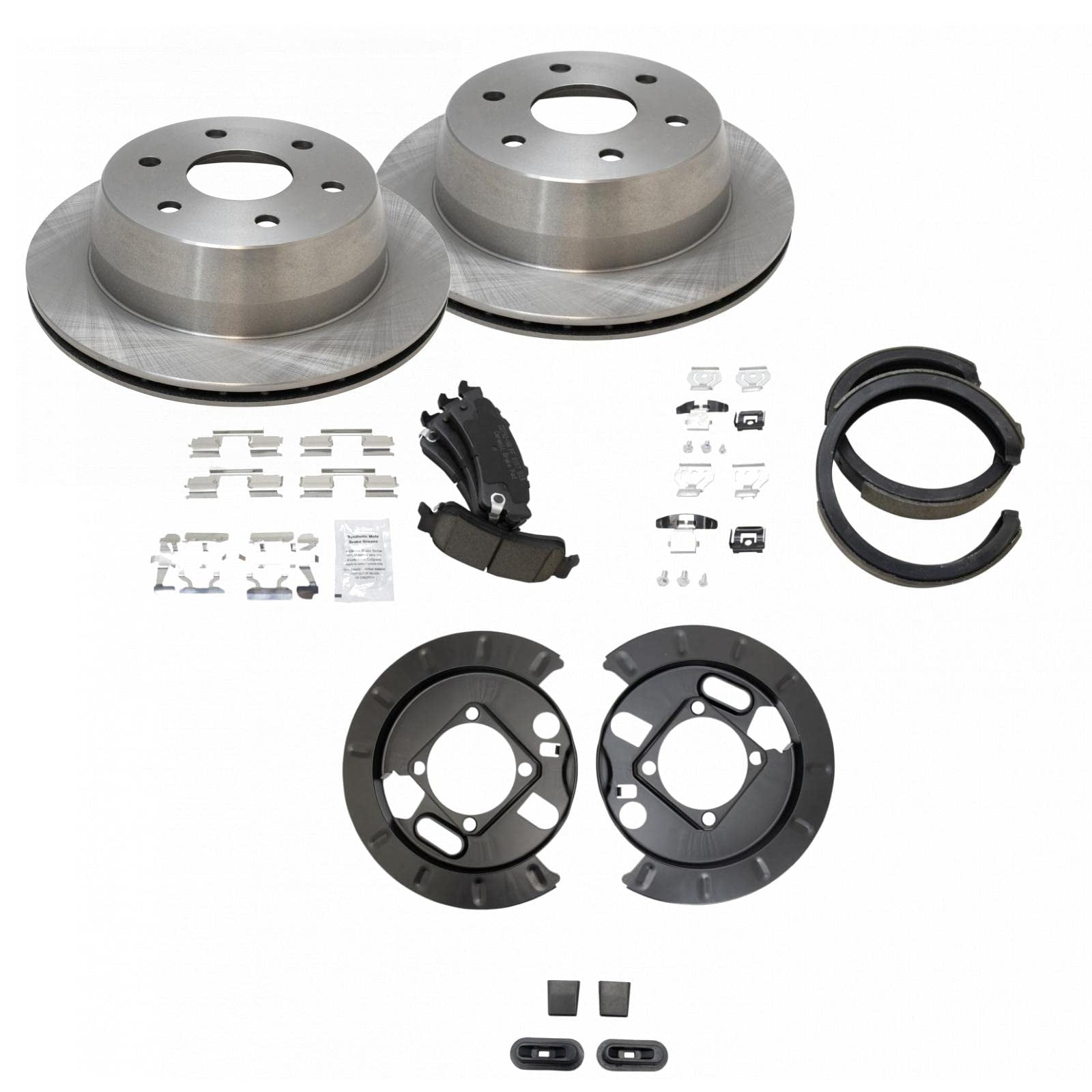 TRQ Rear Ceramic Disc Brake Pad Rotor Shoe & Backing Plate Kit Fits ...