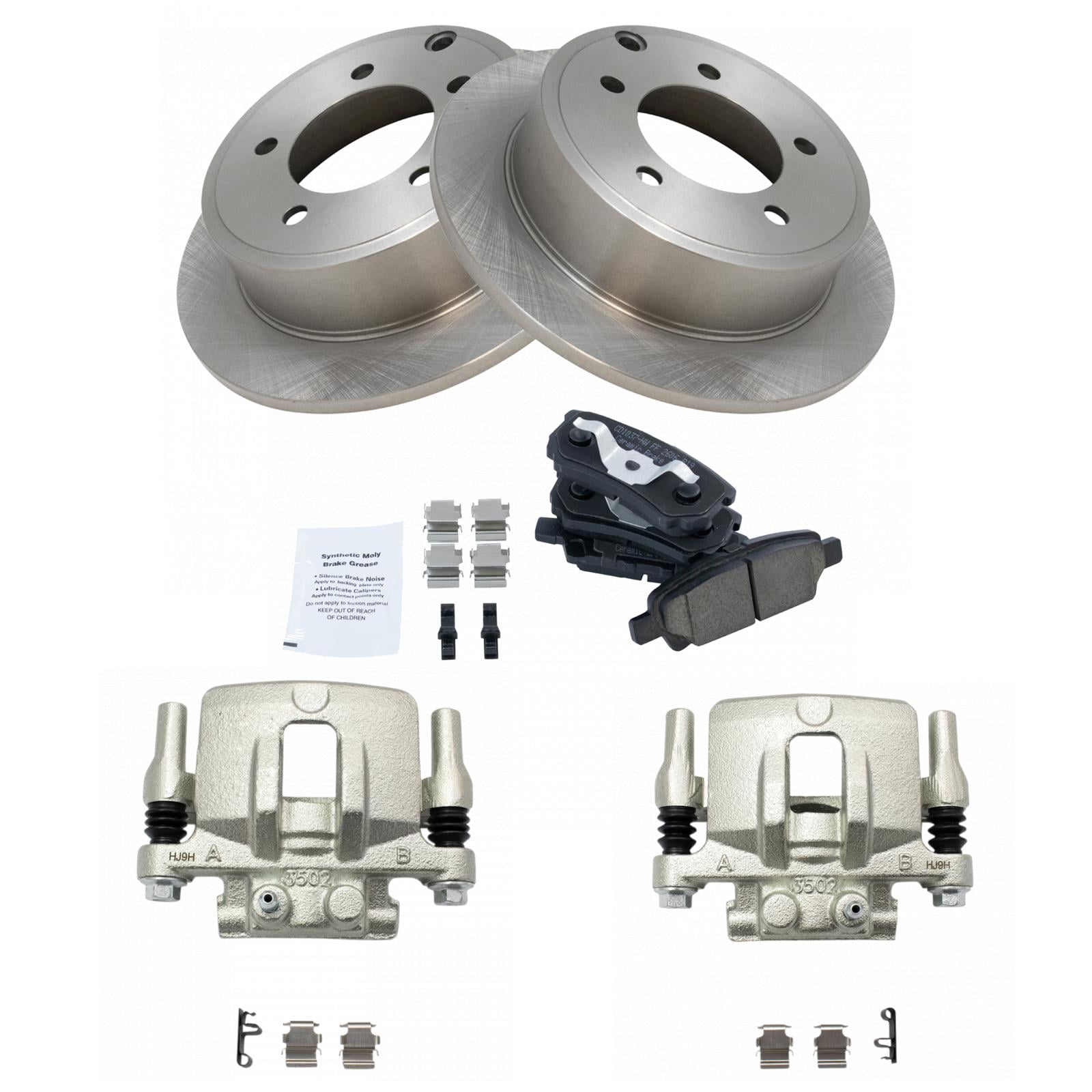 TRQ Rear Ceramic Disc Brake Pads Rotors & Calipers Kit Fits Select ...