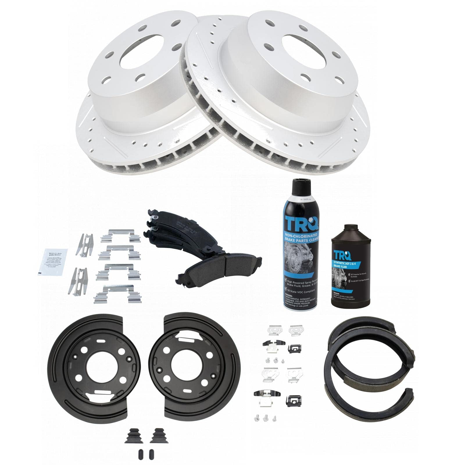 TRQ Rear Ceramic Pad Performance Rotor Parking Shoe & Backing Plates w ...