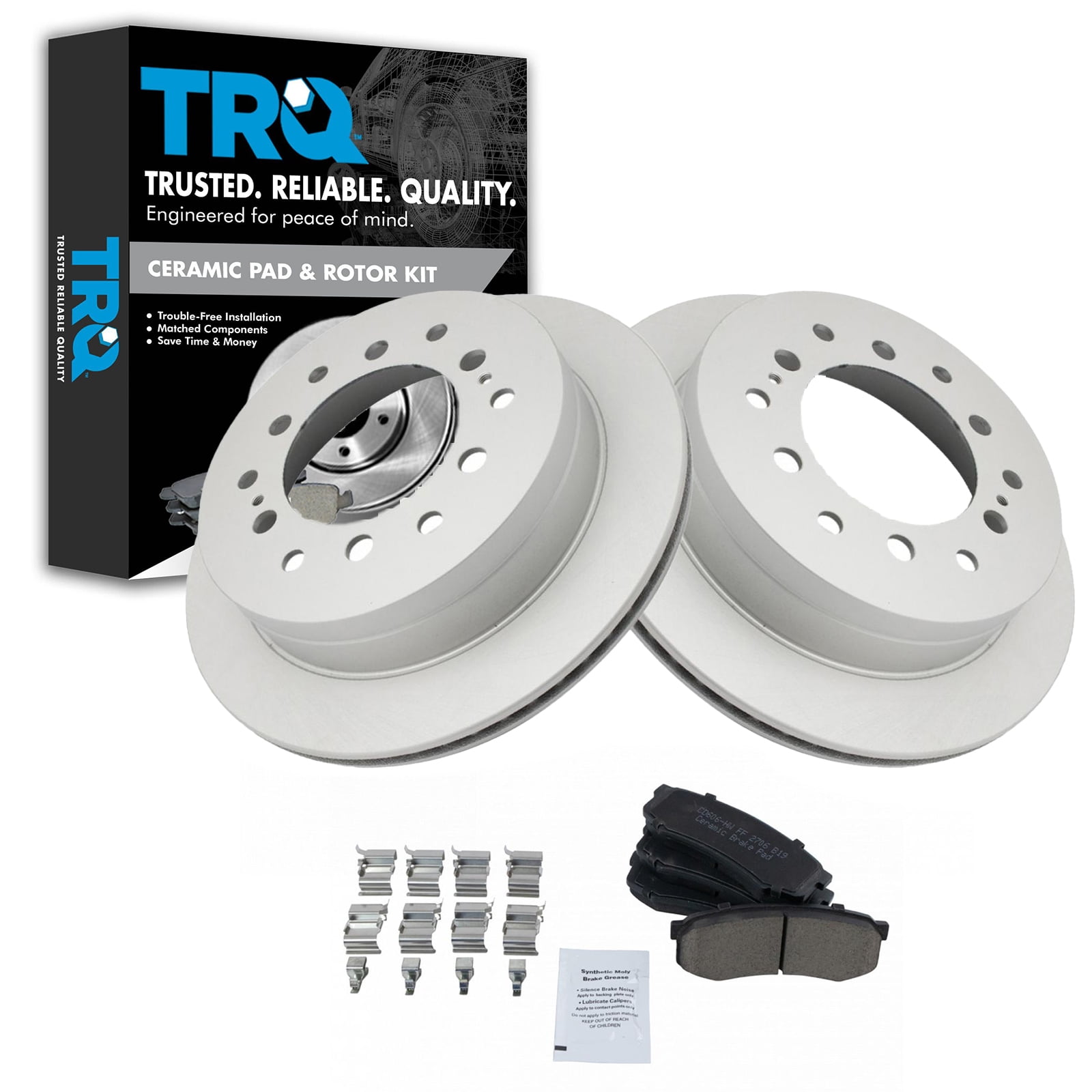 TRQ Rear Brake Pad & Rotor Kit Brake Pads Brake Rotor Ceramic Vented ...