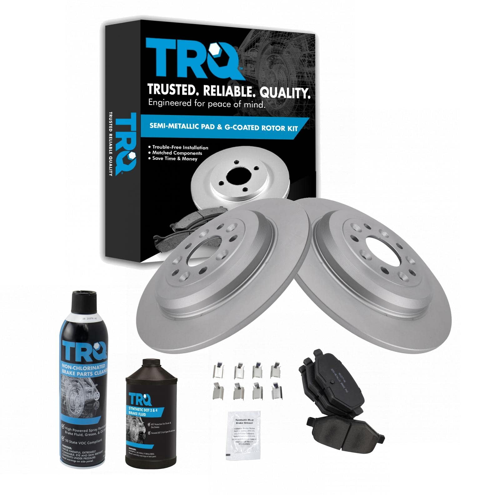 TRQ Rear Metallic Brake Pad & Coated Rotor Kit w/Fluids for Ford Taurus ...