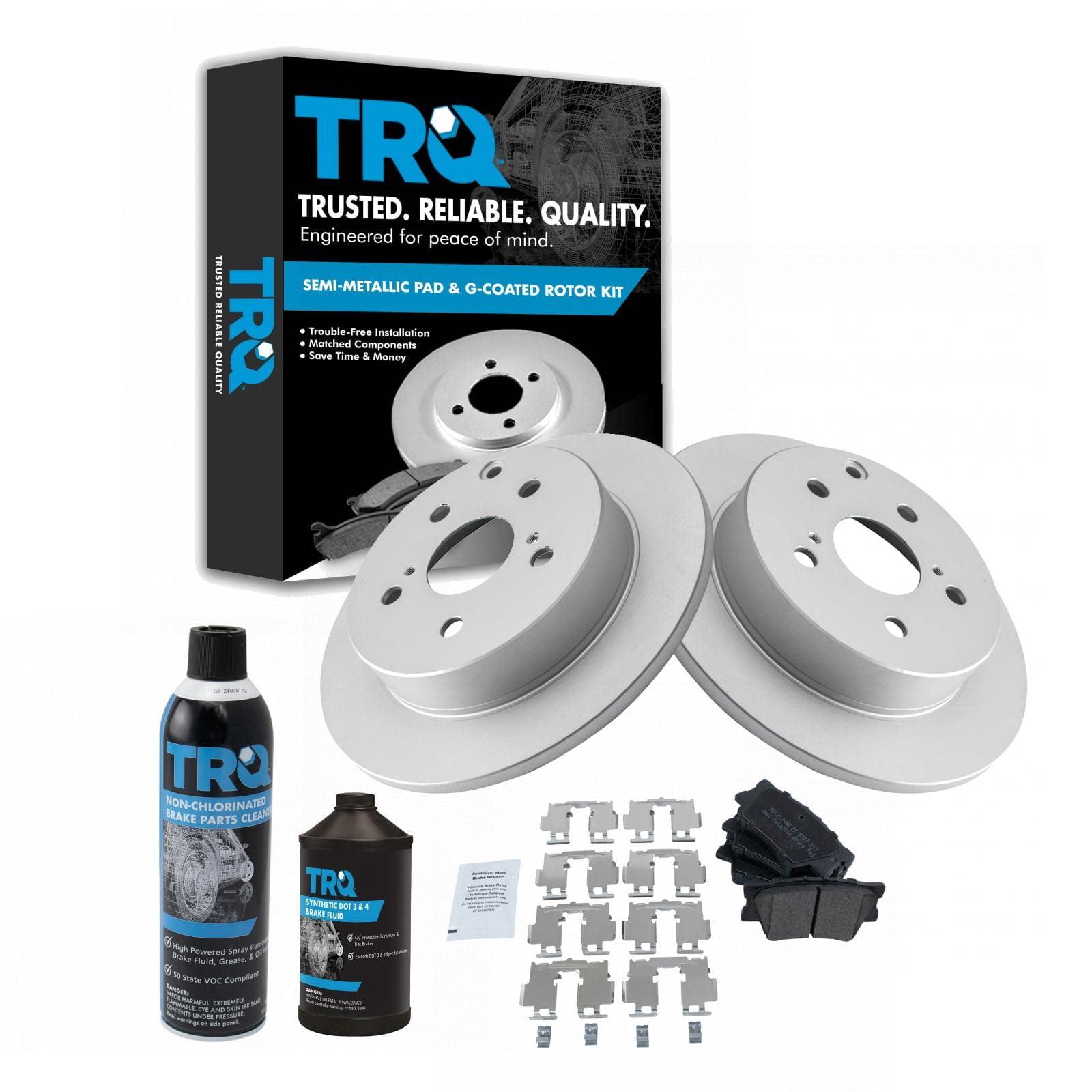TRQ Rear Metallic Brake Pad & Coated Rotor Kit w/Fluids for Lexus Toyota Rav4 BKA24279 - Walmart.com
