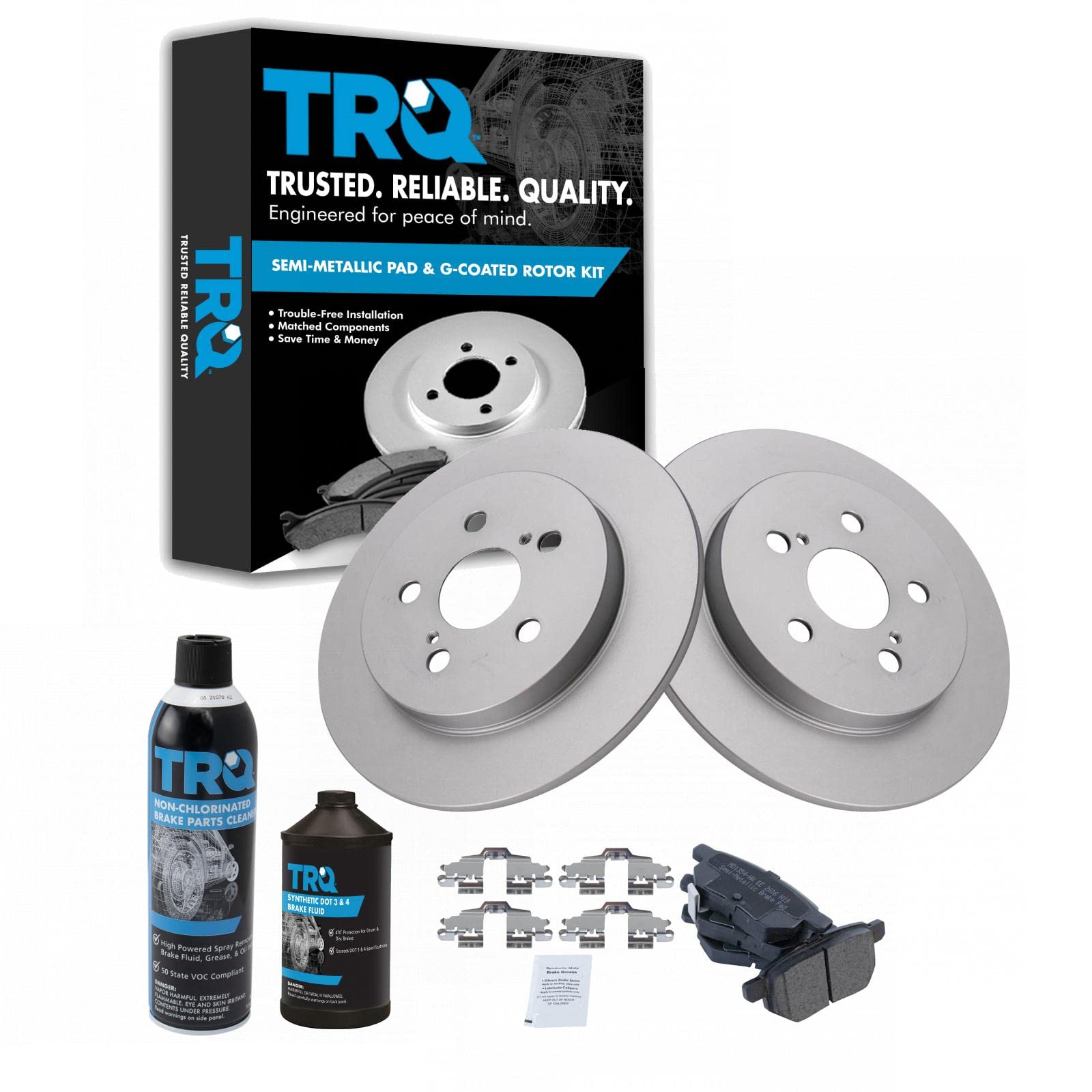 TRQ Rear Metallic Brake Pad & Coated Rotor Kit w/Fluids for Vibe Matrix ...