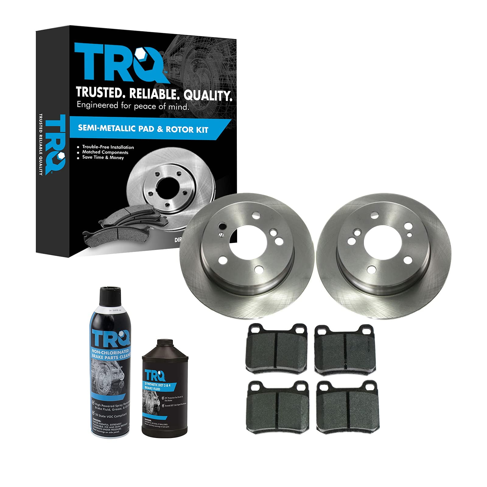 TRQ Rear Metallic Brake Pad & Rotor Kit w/Fluids for Mercedes 190E 260E 300D BKA16546 Fits ...