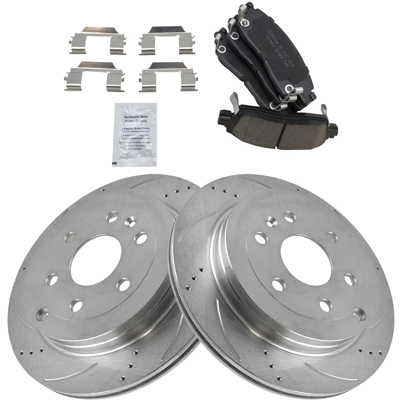 TRQ Rear Posi Ceramic Brake Pads Performance Drilled Slotted Disc ...