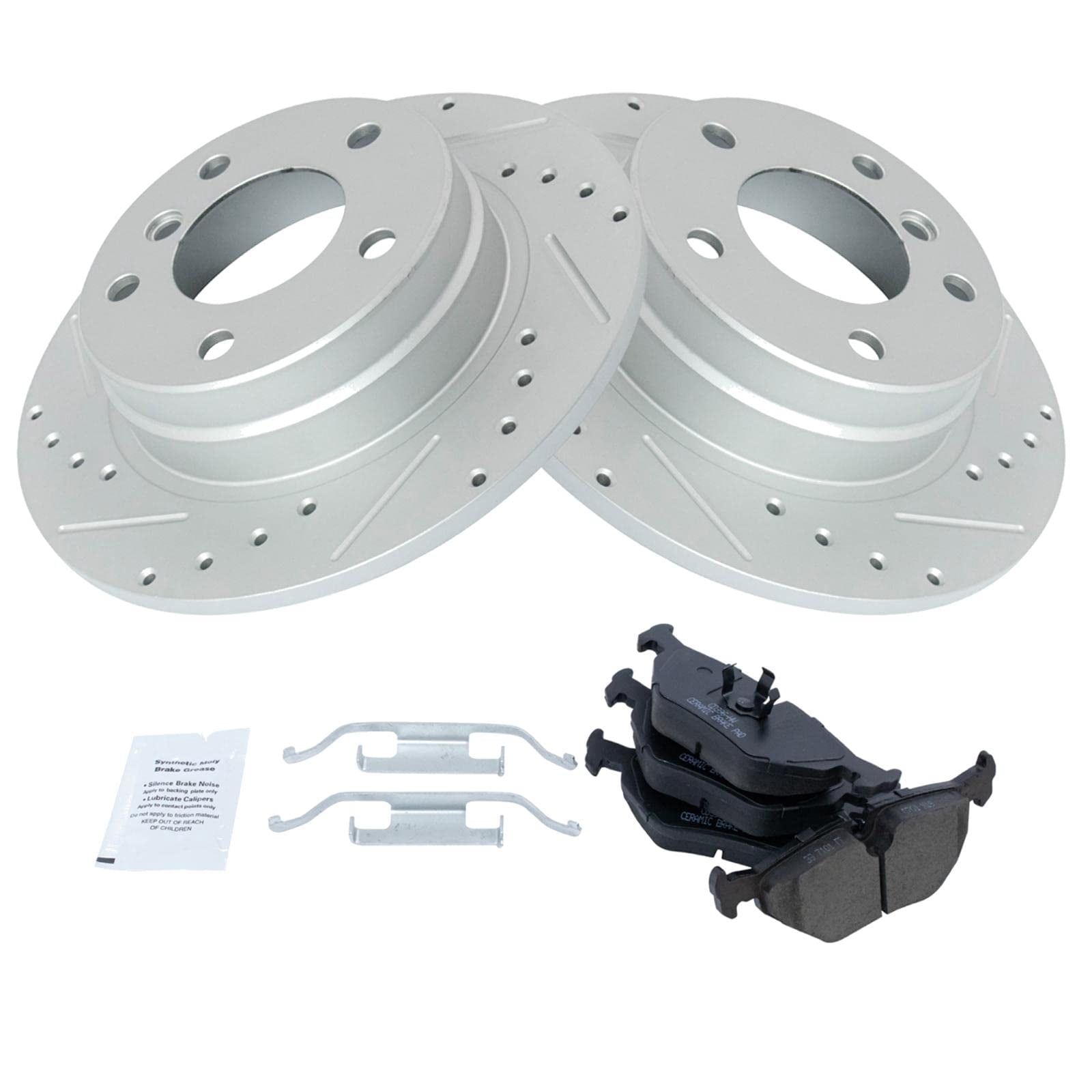 TRQ Rear Posi Ceramic Pad & Performance Drilled Slotted Coated Rotor ...