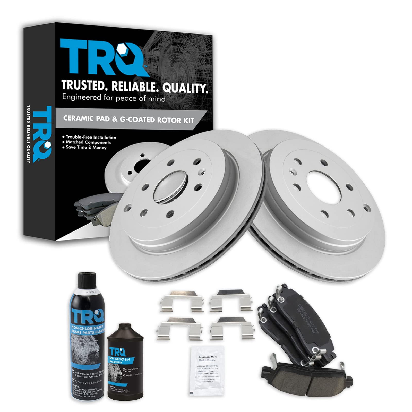 TRQ Rear Premium Brake Pad & Coated Rotor Kit w/Chemicals for GM SUV ...