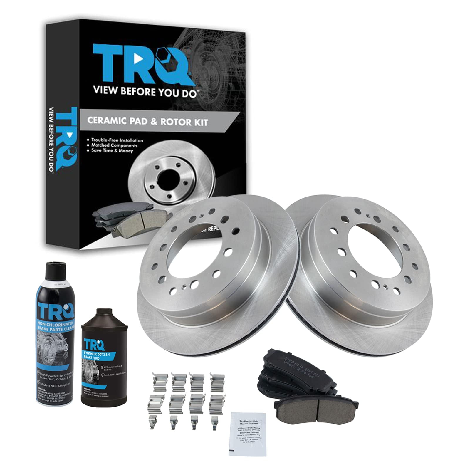 TRQ Rear Premium Posi Ceramic Brake Pad & Rotor Kit w/Chemicals for ...