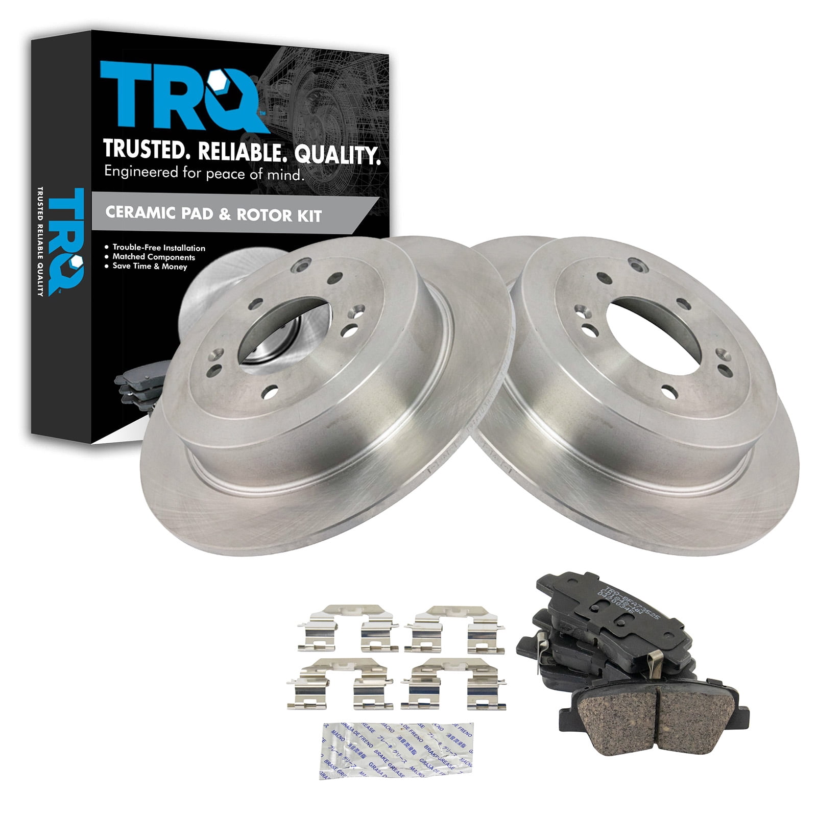 TRQ Rear Premium Posi Ceramic Brake Pads & Rotor Kit for Hyundai Kia ...
