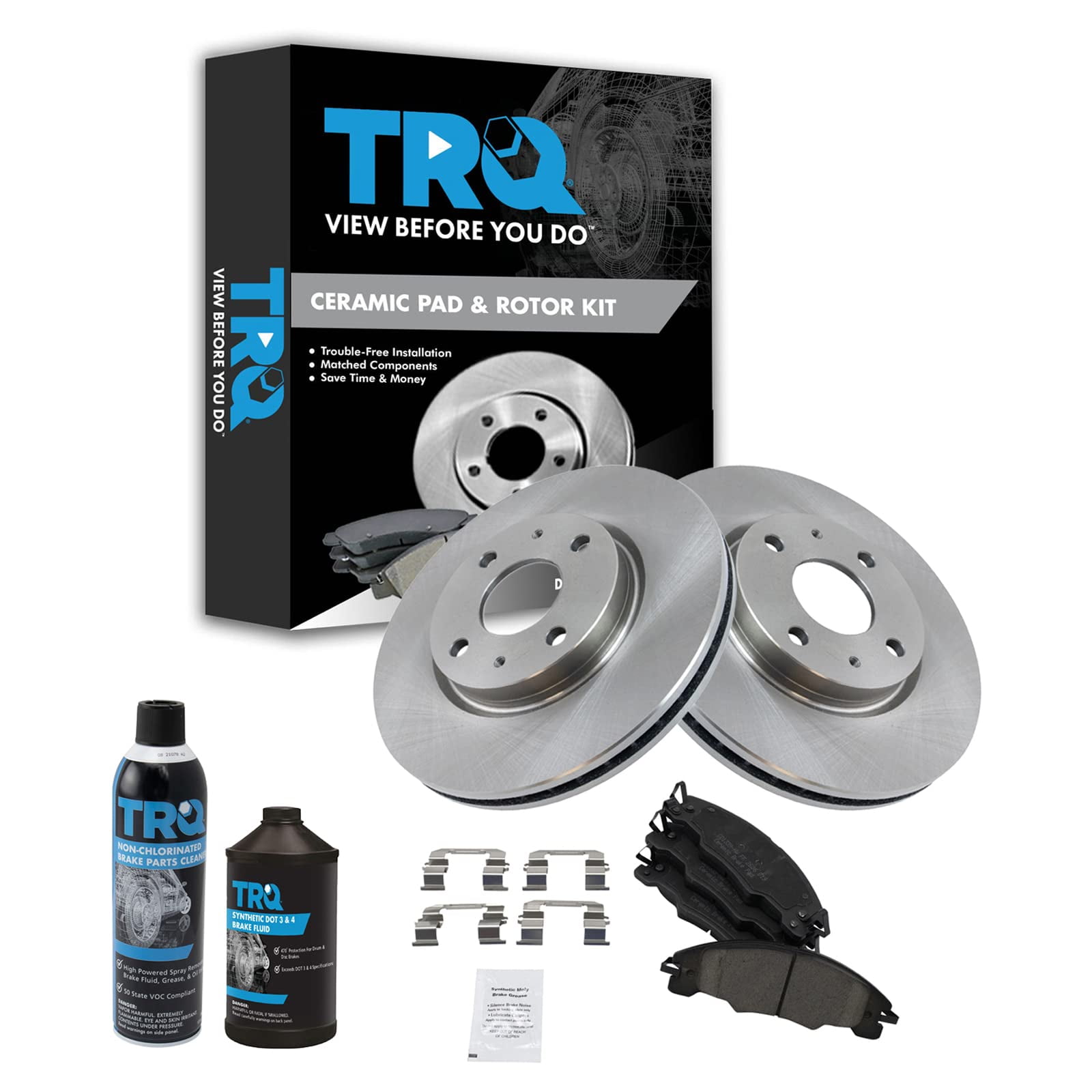 TRQ Rotor & Brake Pad Ceramic Front Left Right Kit w/Fluids for 08-11 Ford Focus BKA15678 ...