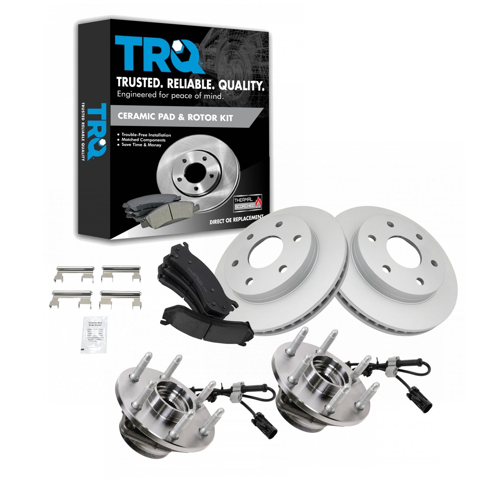 TRQ Wheel Hub Posi Ceramic Brake Pad G-Coated Rotor Kit Fits Select GM ...