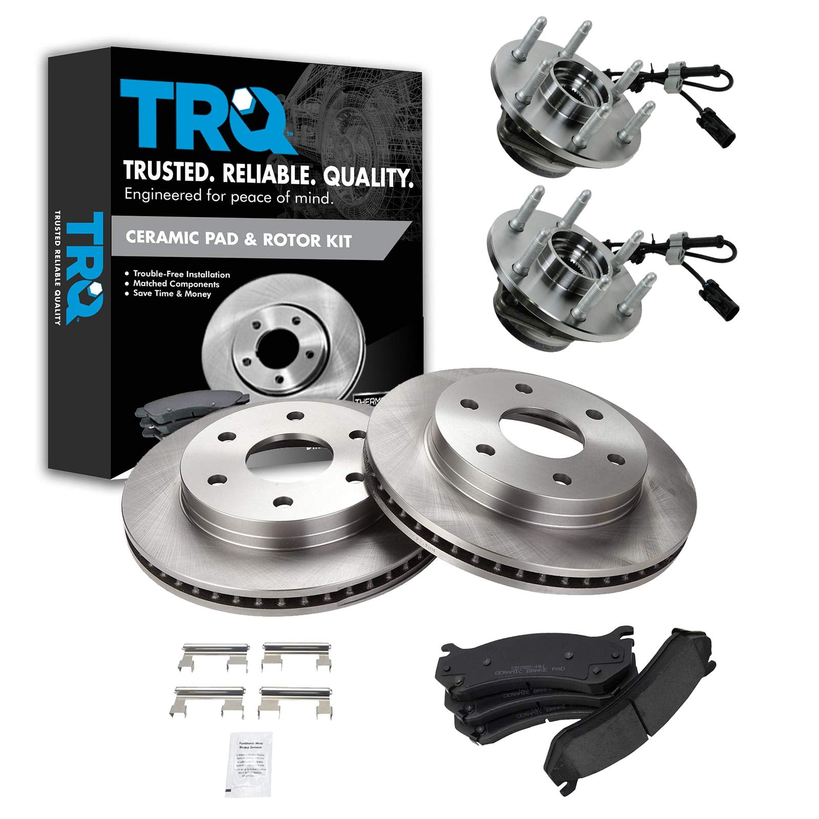 TRQ Wheel Hub & Premium Posi Ceramic Brake Pad Rotor Kit Fits Select GM ...