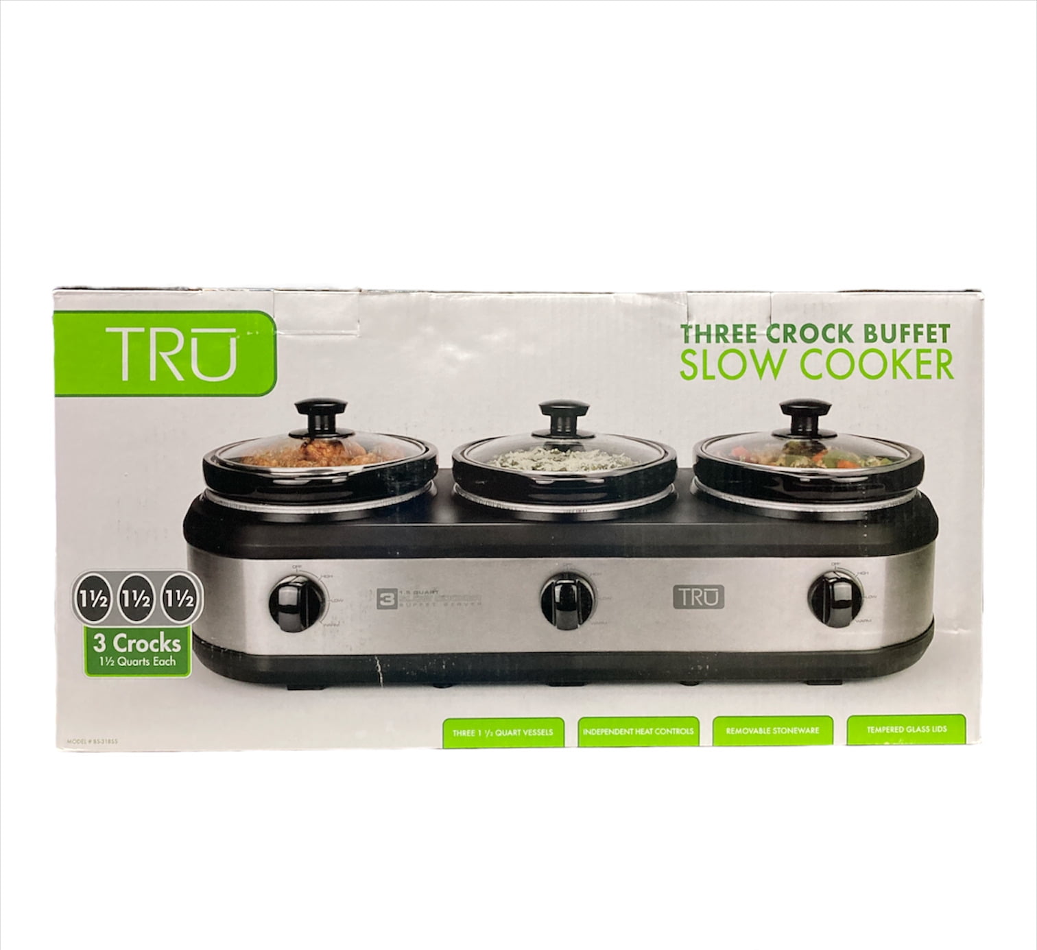 TRU BS-318GT Three 1.5 Quart Crock Buffett Slow Cooker, Silver ...