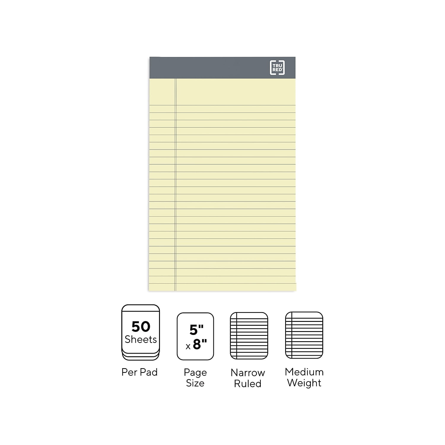 Staples TRU RED Notepads 5" x 8" Narrow Ruled Canary 50 Sheets/Pad 6 ...